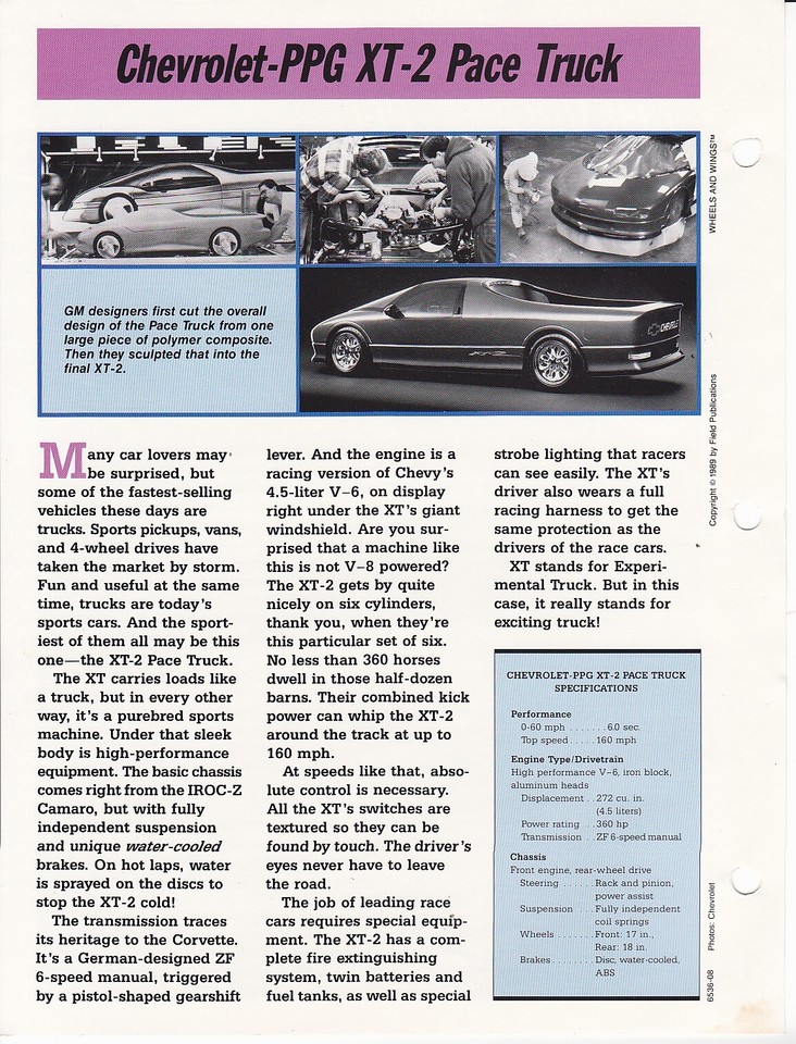 Chevrolet-PPG XT-2 Pace Truck Concept Car Spec Sheet Fact Card | eBay