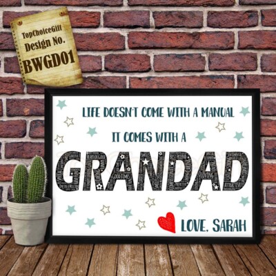 PERSONALISED Word Art Print Best Grandad Gift Wordart poster print ...