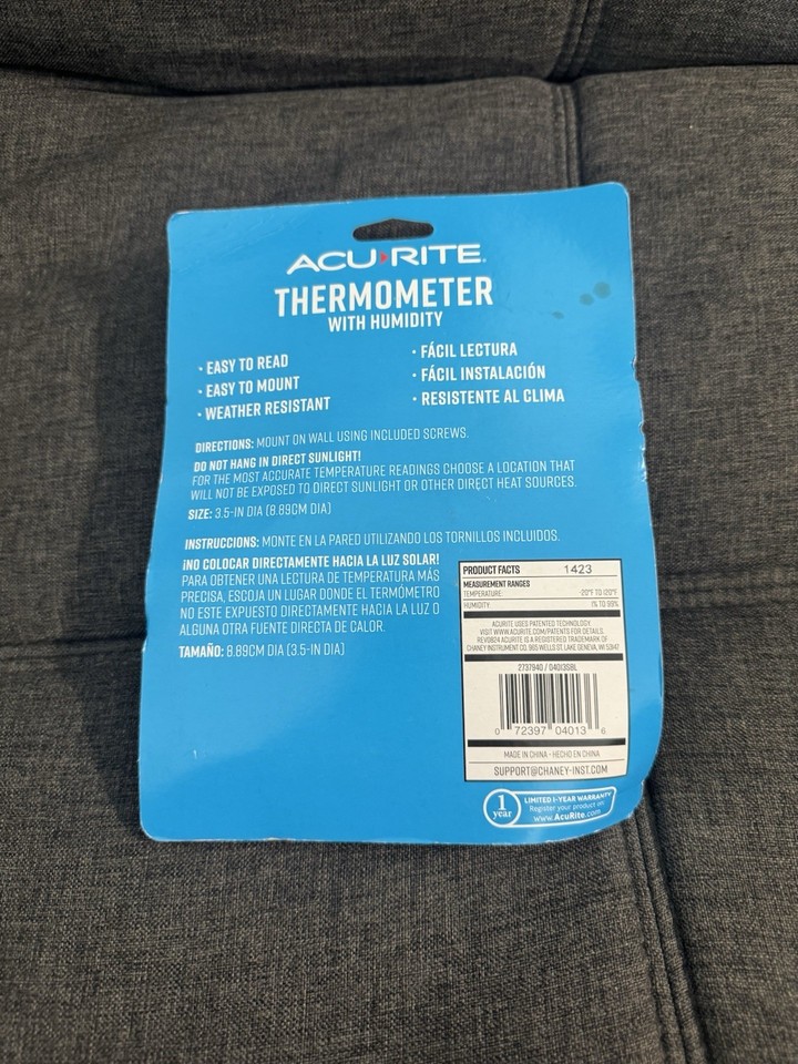 Acu-Rite Wall Mounted Thermometer with Humidity For Indoor or Outdoor Use NEW | eBay