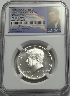 1964 NGC PF69 Cameo Proof Type 1 Straight G Silver Kennedy Half JFK ...