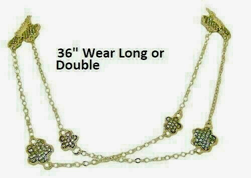 Long Logo necklace flower silver white gold CZ MX signature black 36 ...
