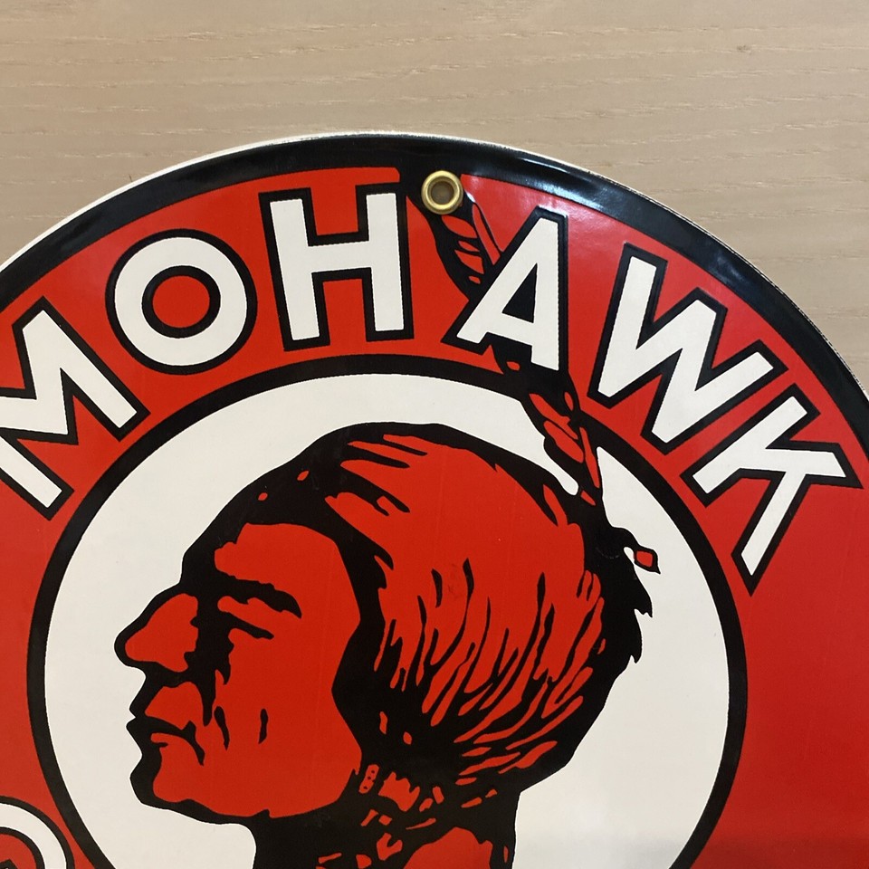 VINTAGE MOHAWK GASOLINE PORCELAIN SIGN GAS STATION PUMP PLATE MOTOR OIL ...