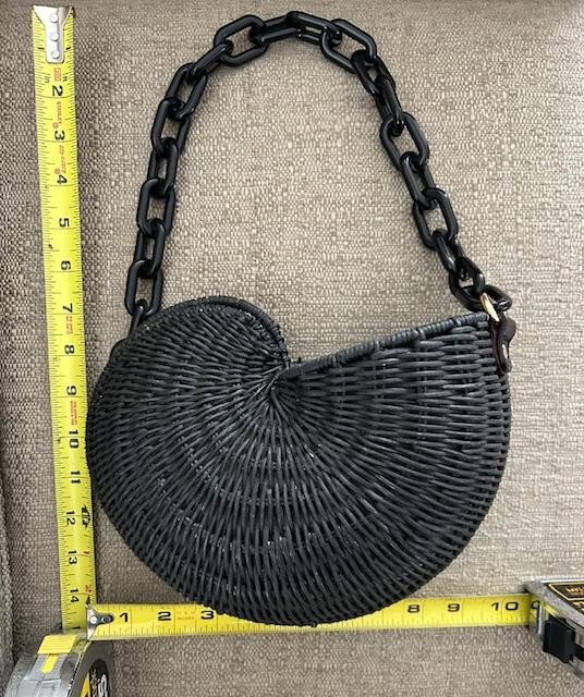 Conch Shell Straw Rattan Black Gold Purse Chain Link Shoulder Bag | eBay