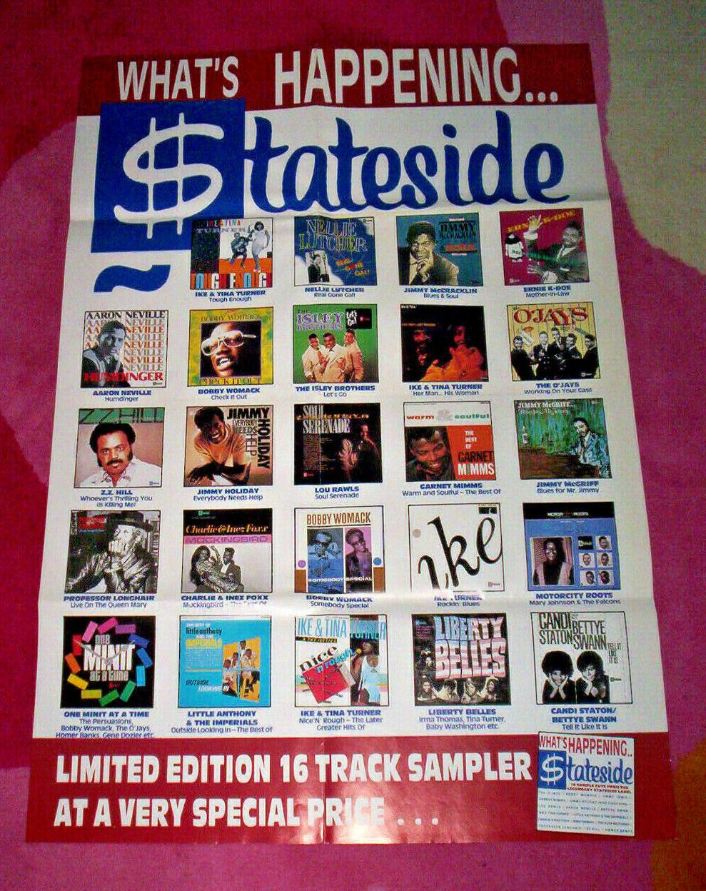 STATESIDE RECORDS POSTER. Orig UK 1984. Bobby Womack, Isley Bros etc ...