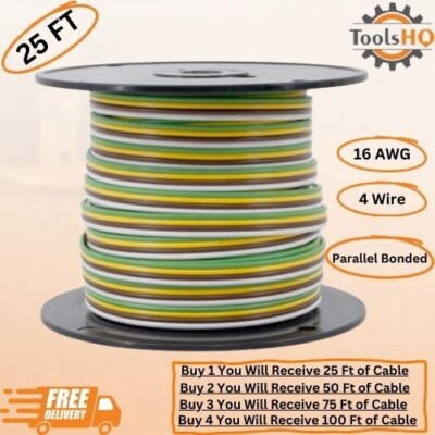 16 Gauge 4 Conductor Trailer Cable Parallel Bonded COPPER Wire 25 FT | eBay