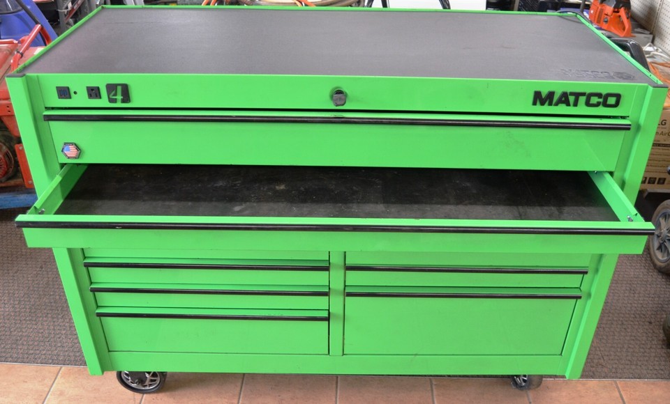 Matco 4s Tool Box Screamin green double bay, has power drawers and plug ...