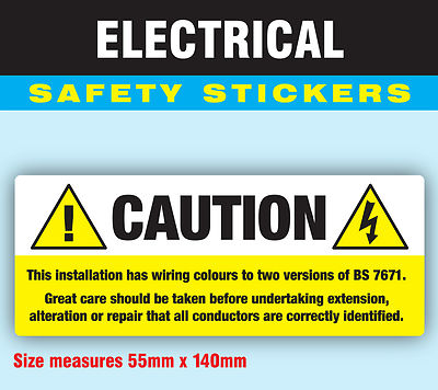 Pack of 50 Caution BS 7671 Strong Electrical Safety Stickers Labels 55 ...