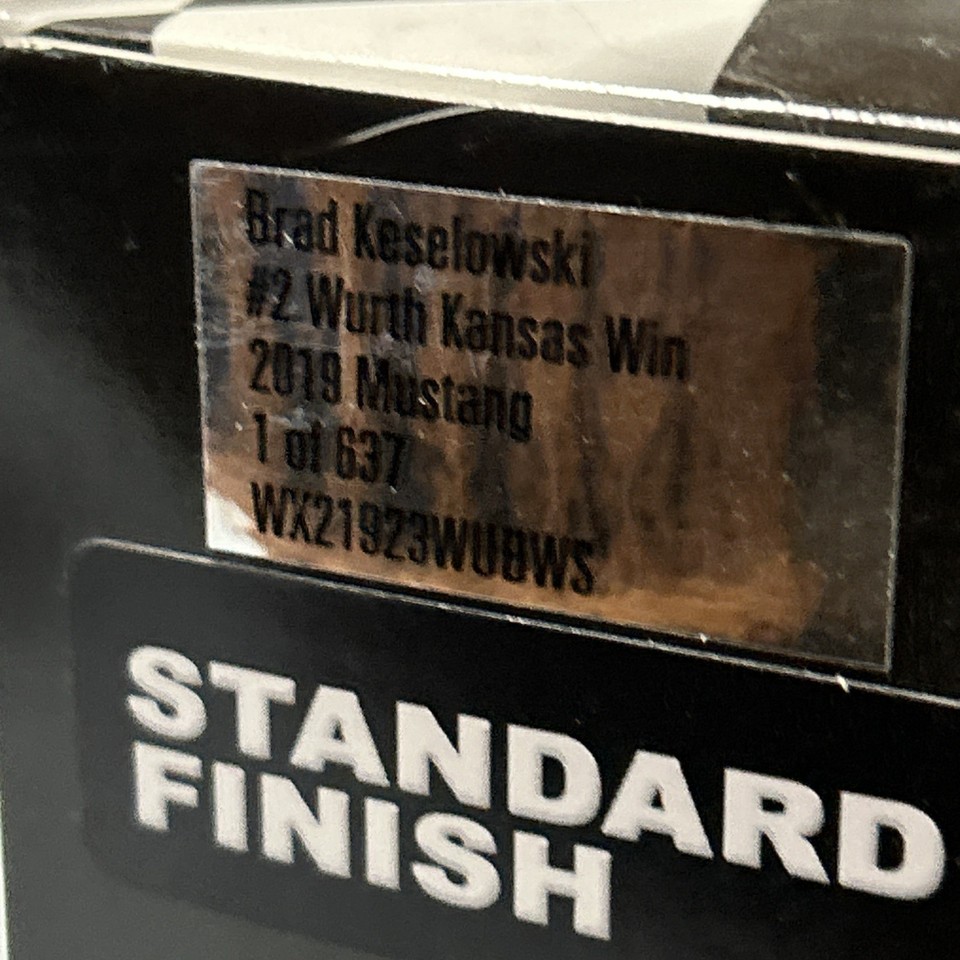 NASCAR Diecast 2019 Brad Keselowski Wurth Kansas Win Ford Mustang 1/24 ...