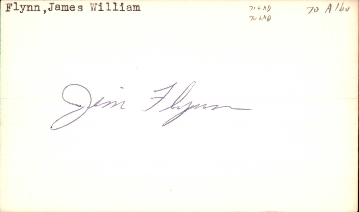 Jim Flynn Signed 3x5 Index Card Cut 1967-73 AIL Dodgers Amarillo Giants ...