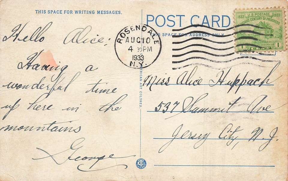 GREETINGS FROM MAPLE HILL NEW YORK POSTCARD-1933 POSTMARK ROSENDALE | eBay