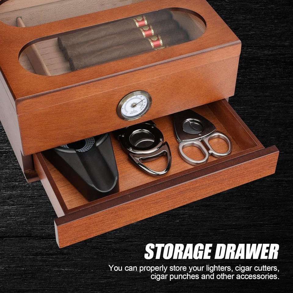 Cigar Humidor Box Wood Cigar Case with Hygrometer, Humidifier ...