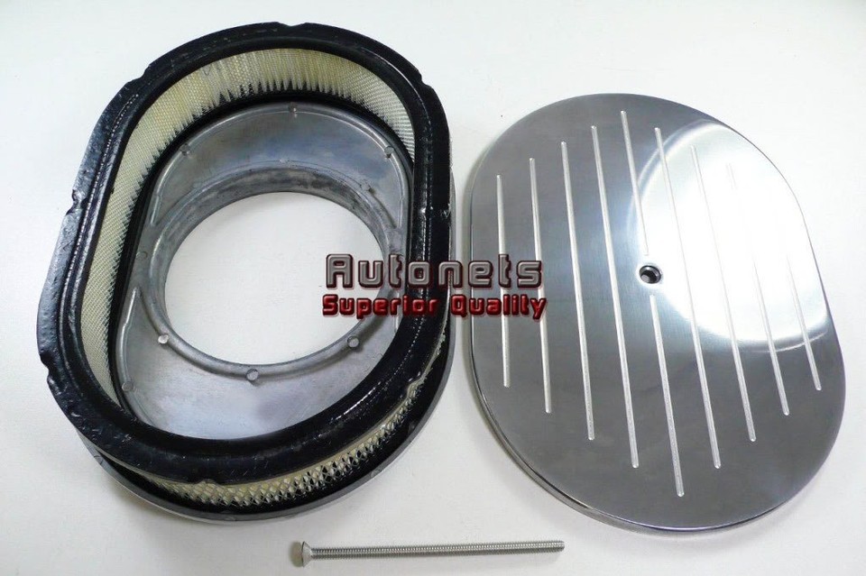 12" Oval Aluminum Air Cleaner Filter 4 Barrel Carbs SBC Hot Rod Rat Rod ...