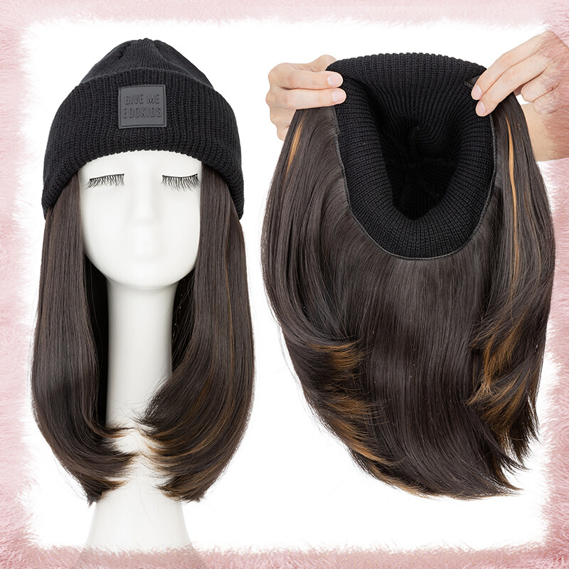 Cap with Hair Attached For Women Wig Hat with Hair Short Bob Style ...