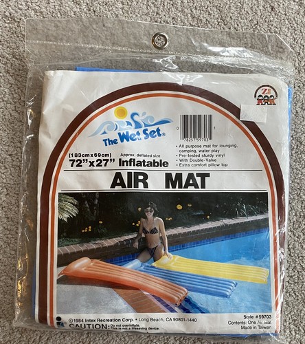 Vintage Intex The Wet Set Air Mat Inflatable Pool Float Blue Mattress ...