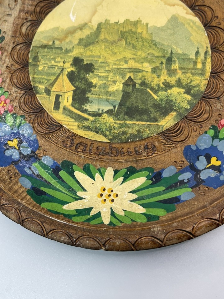 SALZBURG Wooden Decorative Plate Vintage Castle Austria 7” Hand painted ...