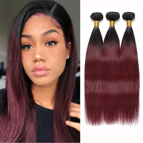 Rostationa 1B/99J Ombre Human Hair Bundles Straight Ombre Burgundy ...