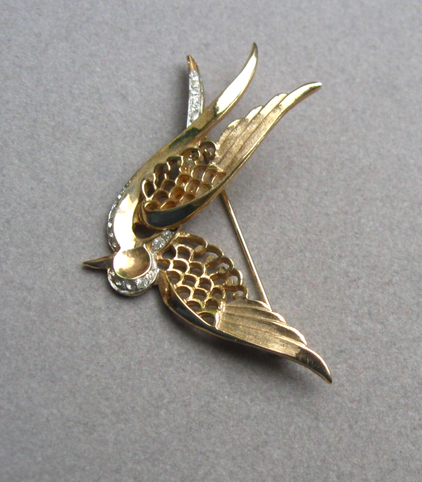 Vintage Signed BOUCHER Flying Bird PIN Gold Tone/ Rhinestones | eBay