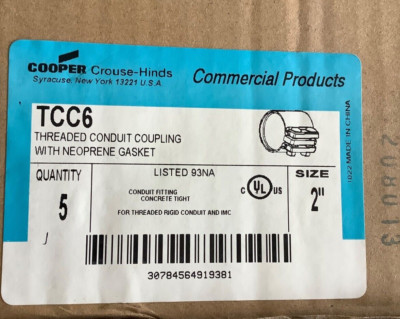 Crouse Hinds TCC6, box of 5 pcs, 2” Split Couplings for Rigid Conduit ...