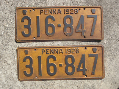 1928 Pennsylvania License Plate Pair 316847 PA Penna Ford Chevrolet ...