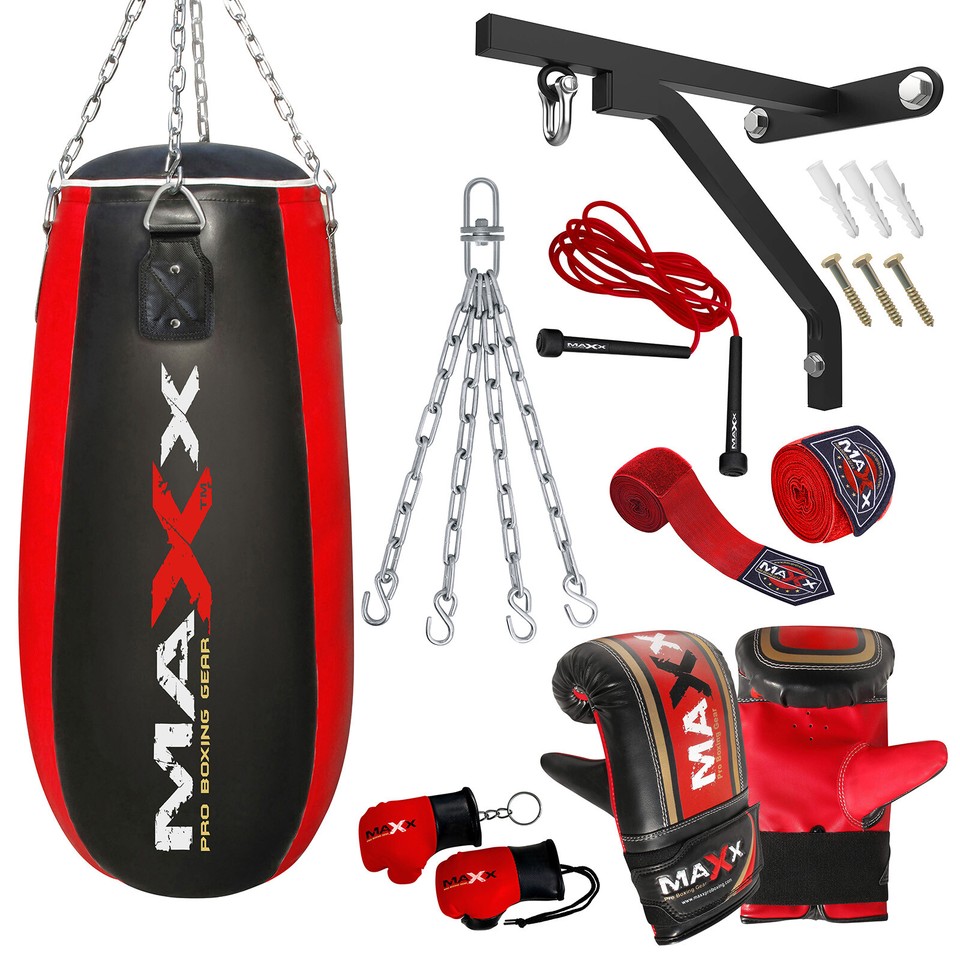 Maxx® Blk/red 4ft 5ft Filled Heavy Punch Bag Boxing Set +FREE CHAIN 7 ...