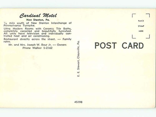 Unused Pre-1980 CARDINAL MOTEL New Stanton Pennsylvania PA : clearance ...