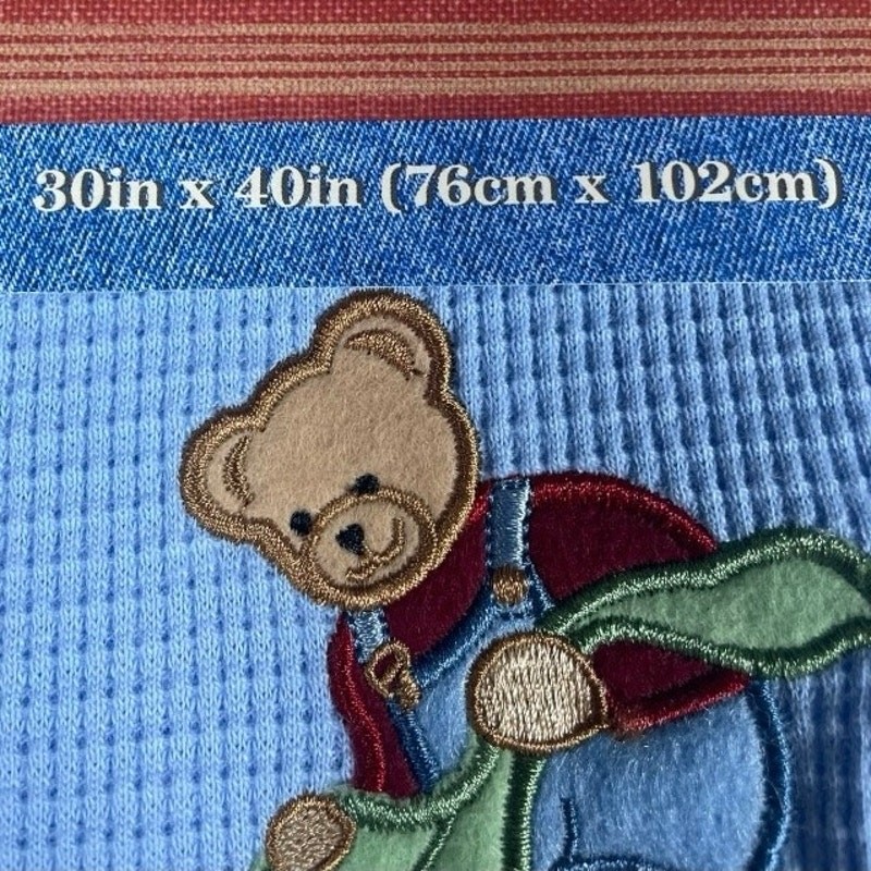 NWT Vintage Blue Jean Teddy Bear Embroidered Thermal Receiving Blanket ...