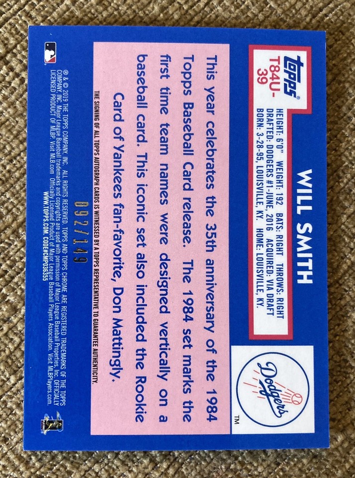 2019 Update Silver Pack 1984 Topps Chrome Will Smith Rookie Auto RC ...