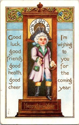 New Year Happy Vintage Postcard Wishing Celebration Party Good Luck ...