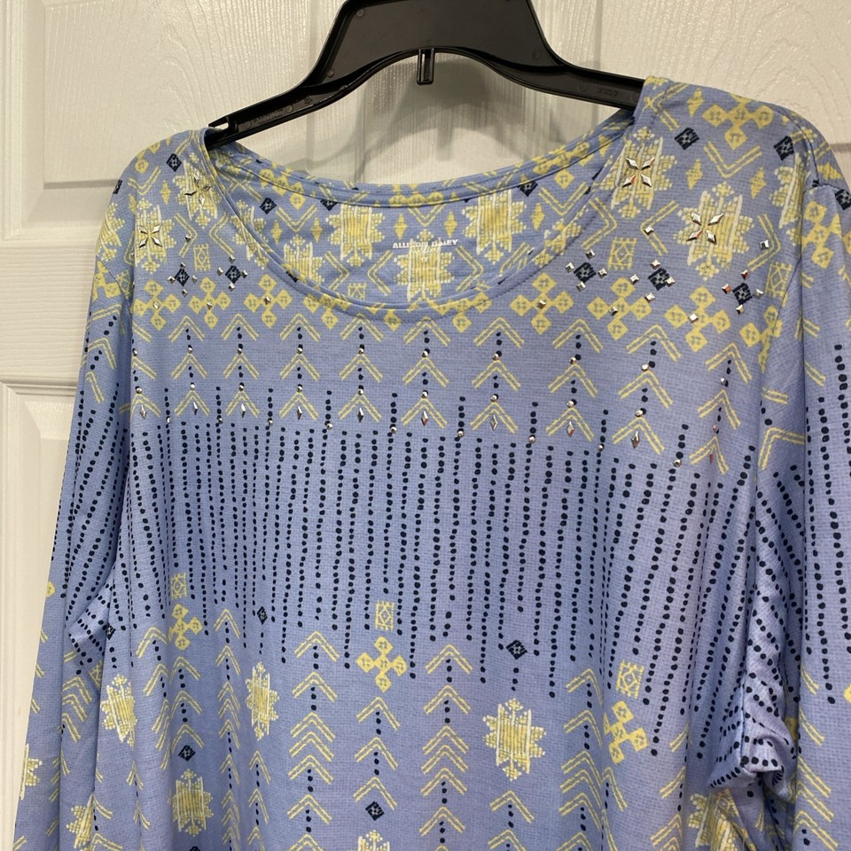 Ladies 1X Blouse- 3/4 Sleeve-blue Geometric Allison Daley NWT | eBay