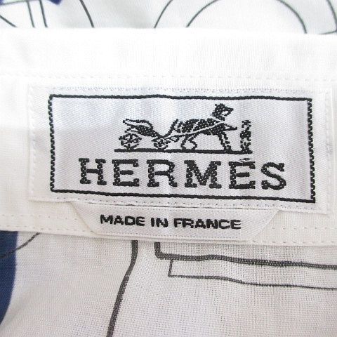 Hermes Serie Button Scarf Pattern Long Sleeve Shirt 40 White Made In ...