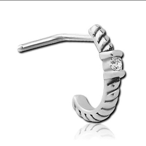 20 Gauge Round Cut Simulated Diamond L-Bend Nose Pin Hoop 14K Gold ...