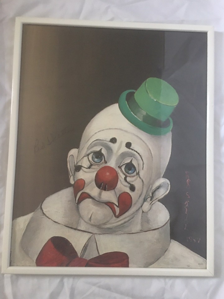 Signed 1947 RED SKELTON Lithograph Print on Canvas SAD FACE CLOWN. | eBay