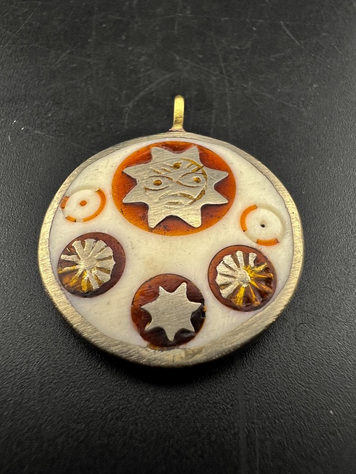 Sun Star Celestial Amulet Pendant Brass Inlay Talisman Vintage Yin Yang ...