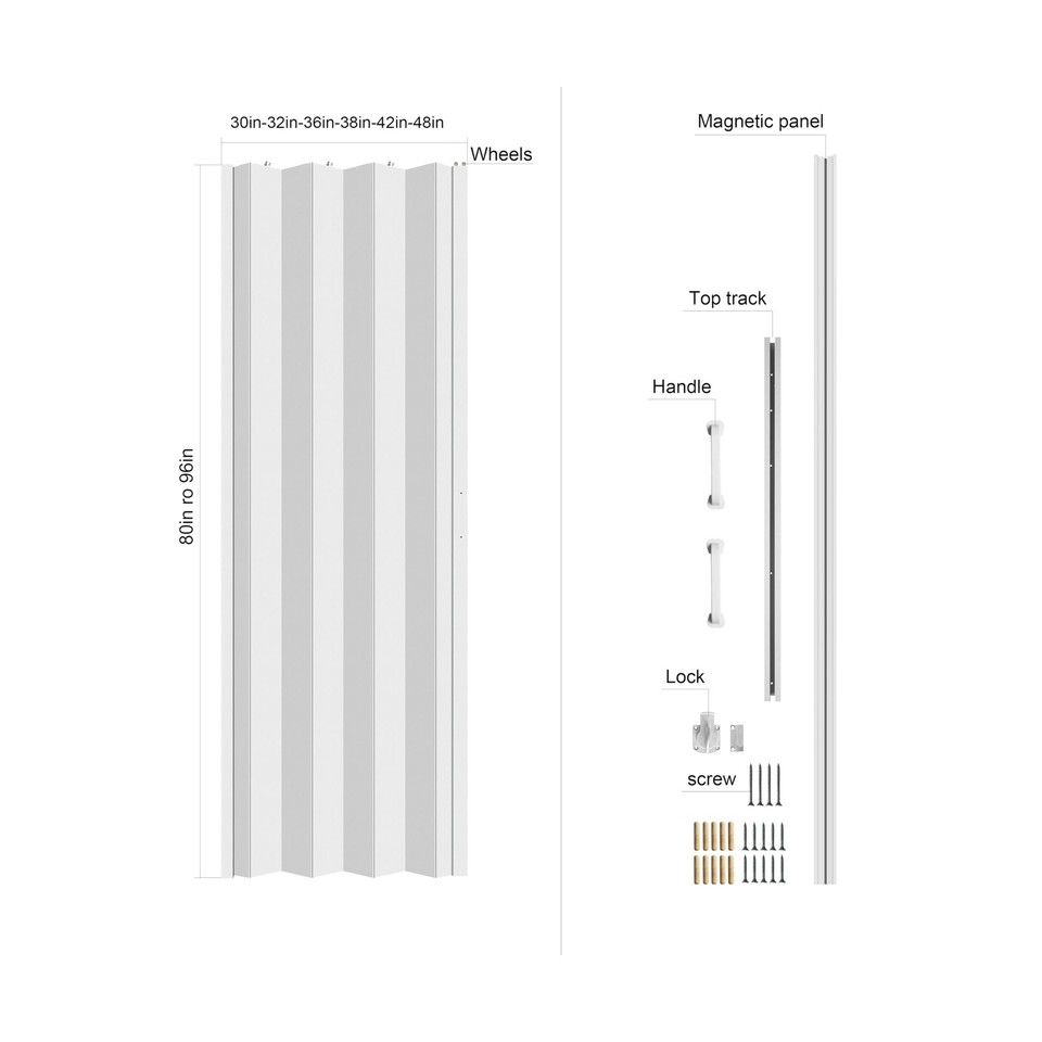 48×80in PVC Internal Accordion Folding Door, Multifold Sliding Door for ...