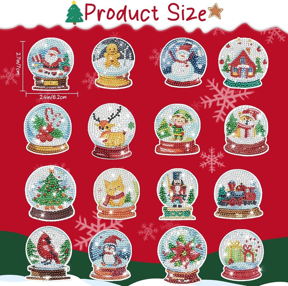 Winter Diamond Painting Magnets, 16 Pcs Christmas DIY Ornament small ...