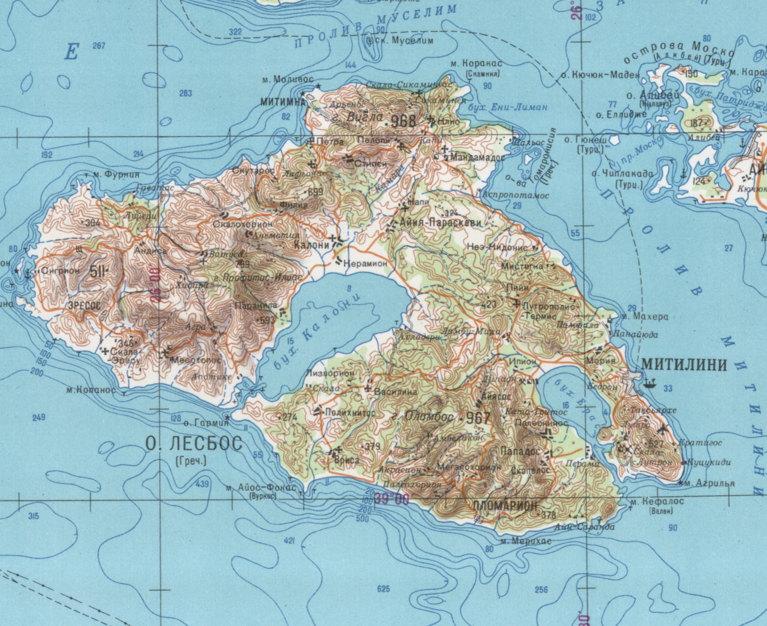 Russian Soviet Military Topographic Maps - MYTILINI (Greece), 1:500 000 ...