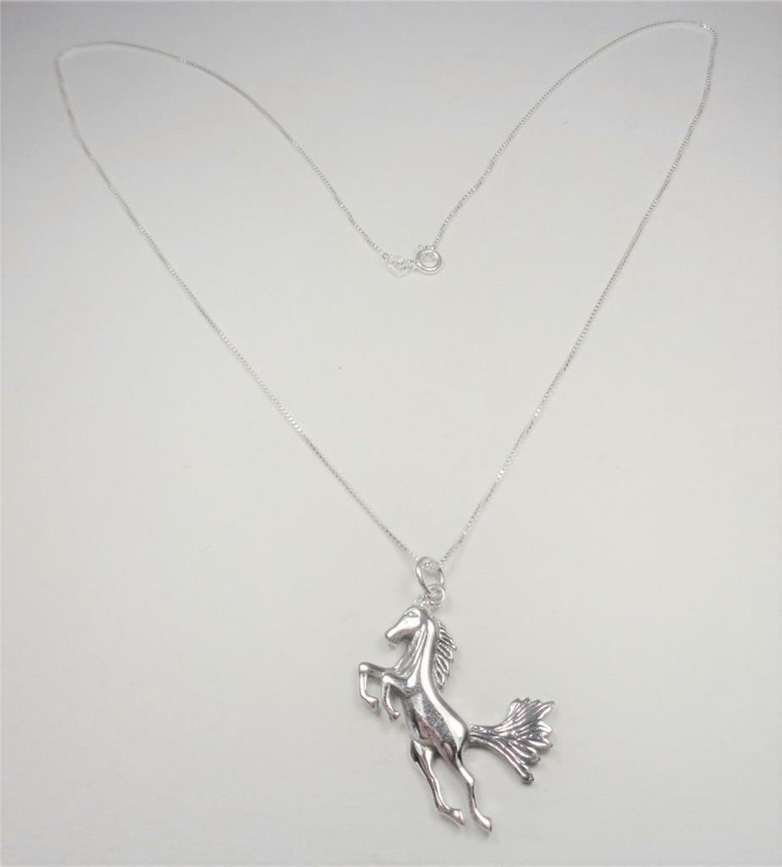 STERLING SILVER JUMPING STALLION HORSE EQUESTRIAN ANIMAL NATURE PENDANT ...