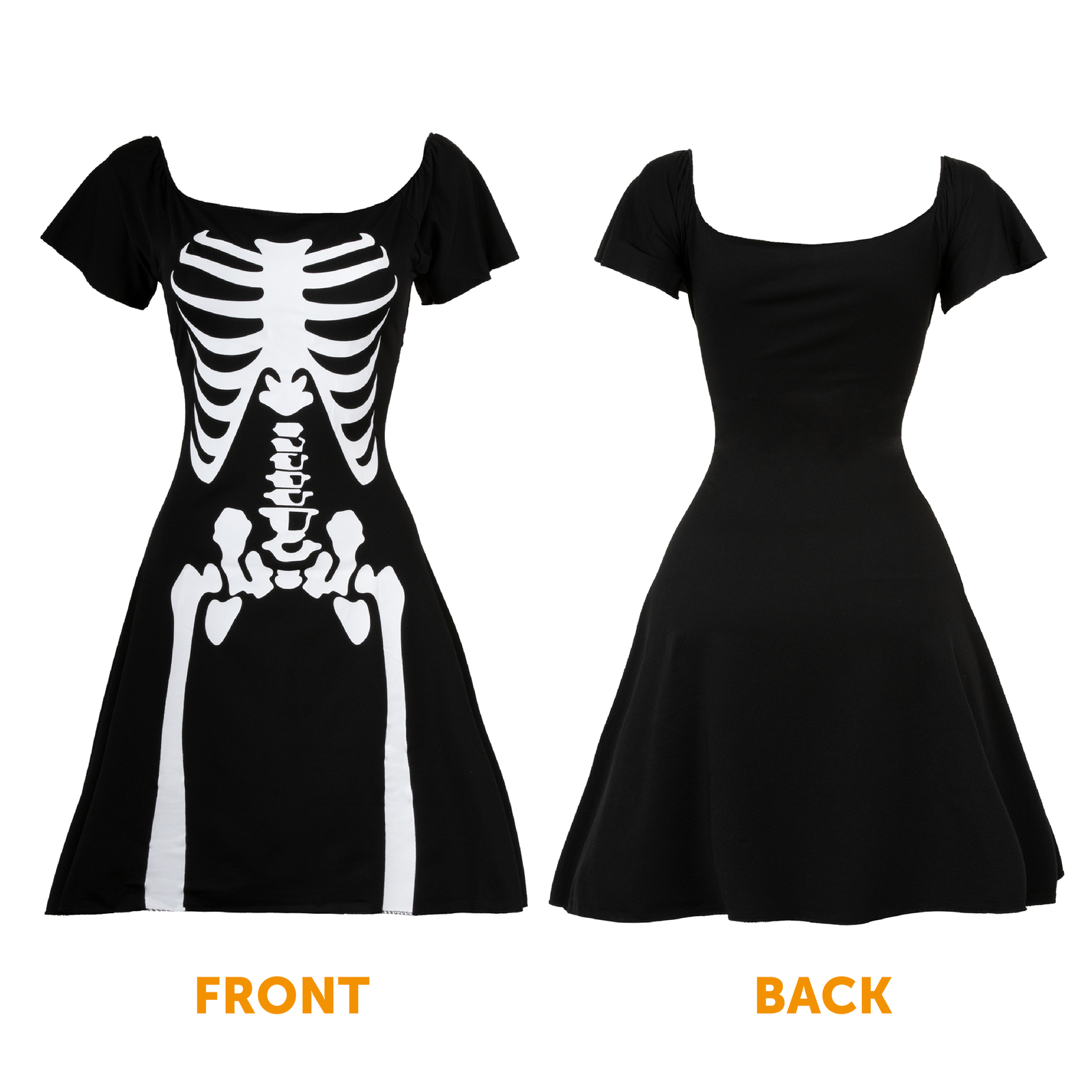 SKELETON FANCY DRESS HALLOWEEN SKATER DRESS AND STOCKINGS COSTUME ...