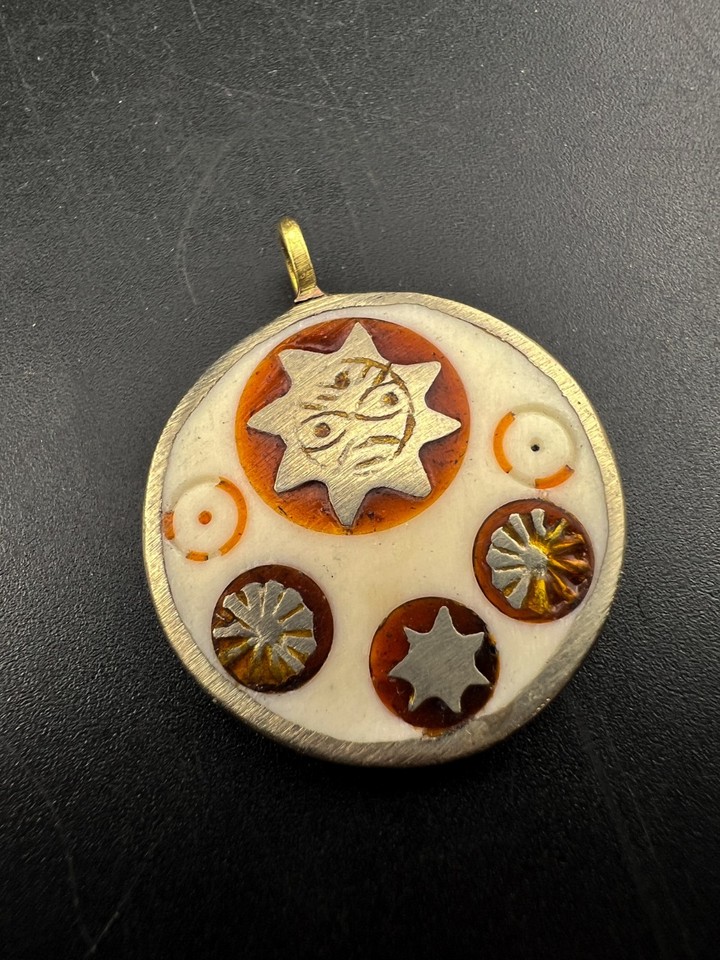 Sun Star Celestial Amulet Pendant Brass Inlay Talisman Vintage Yin Yang ...
