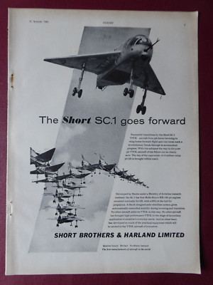 8/1961 PUB SHORT BROTHERS HARLAND SHORTS SC.1 VTOL ADAV AIRCRAFT ...