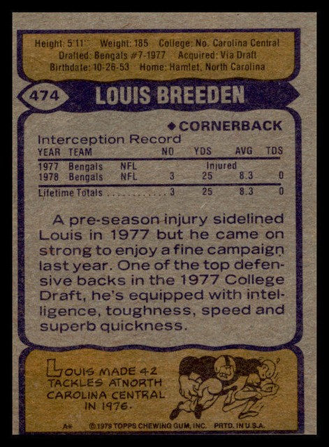 1979 Topps - #474 Louis Breeden (RC) for sale online | eBay