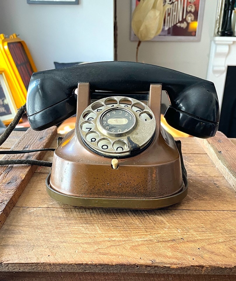Vintage Atea Copper Rotary Dial Desk Telephone With Bakelite Handset ...
