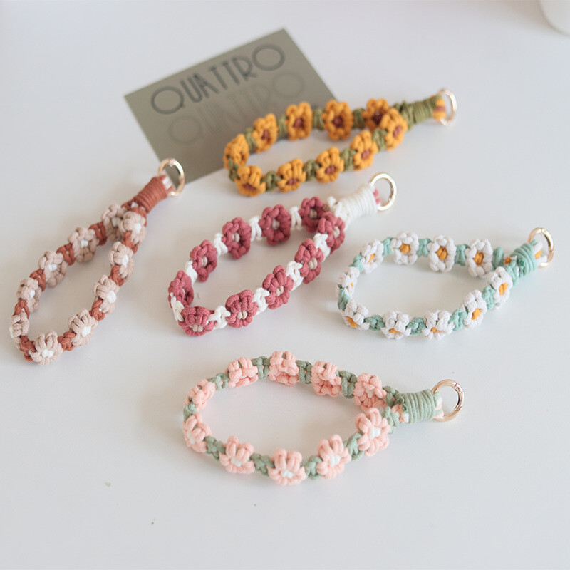 Boho Macrame Flower Keychain Wristlet Keychains Wrist Lanyard for Car ...