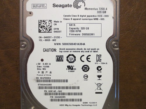 Seagate ST9320423AS 9HV14E-502 FW:D005SDM1 WU 320gb 2.5" Sata Hard ...