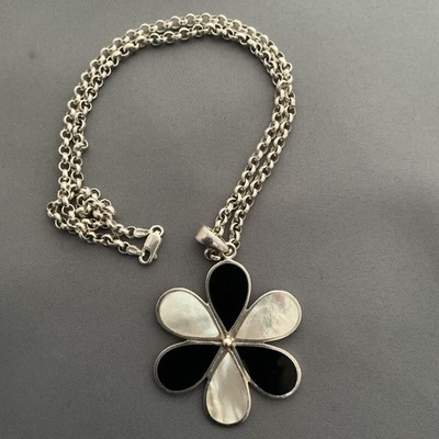 Vintage 925 Sterling silver Flower pendant necklace with heavy Rolo ...