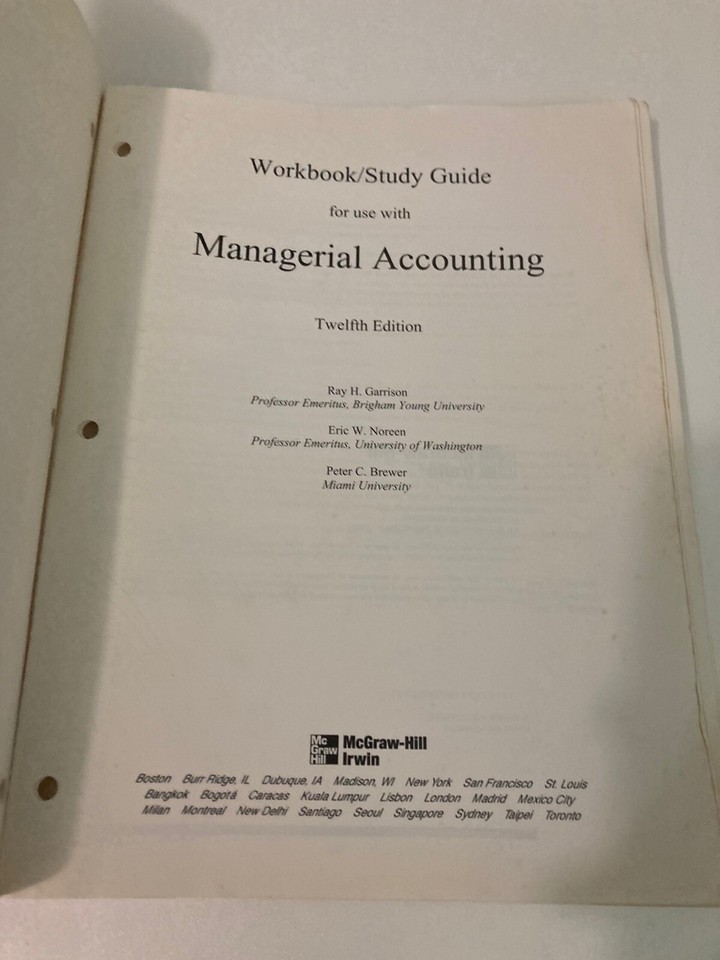 Workbook/Study Guide for Use with Managerial Accounting 9780073203027 ...