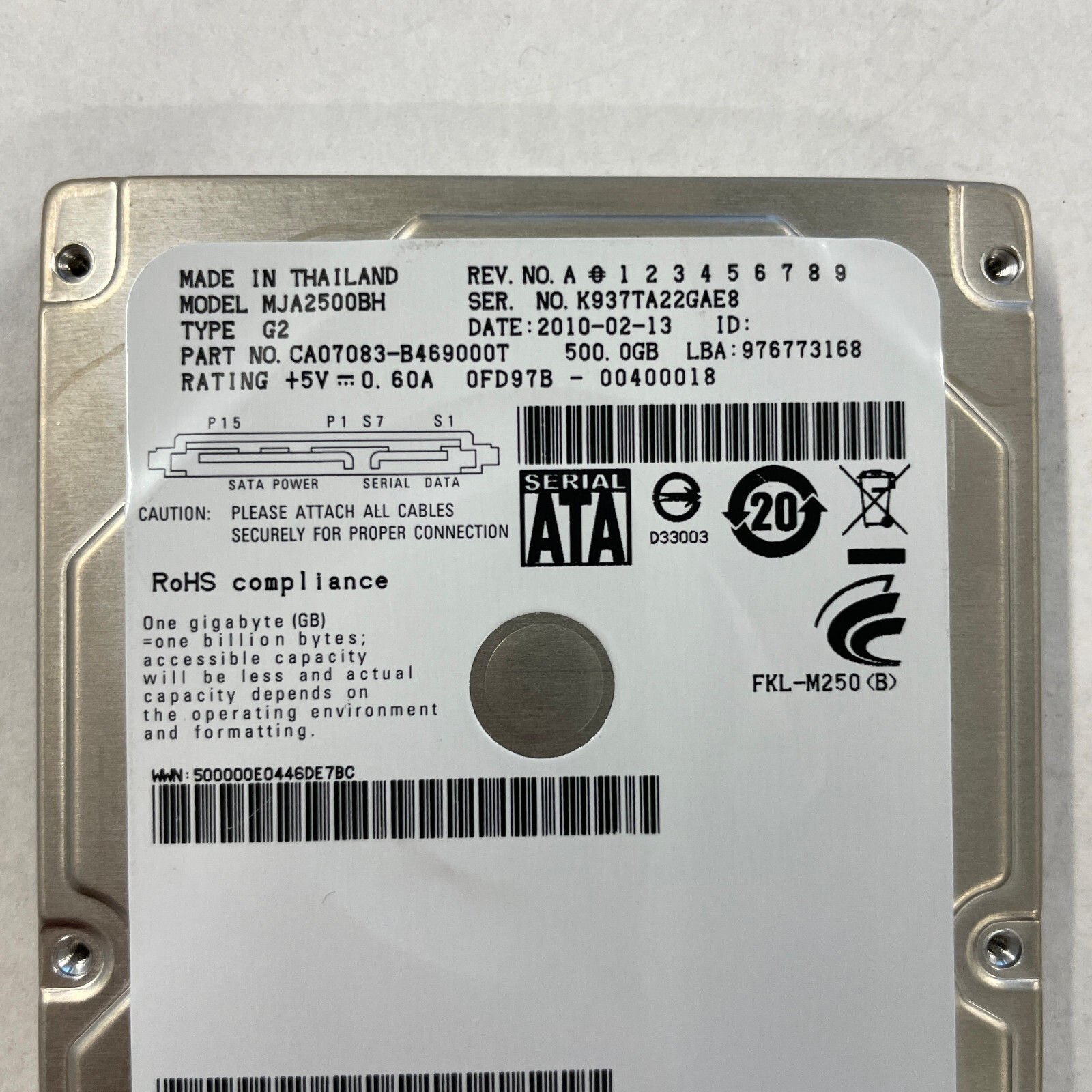 500GB+Fujitsu+2.5%22+SATA+Laptop+Hard+Drive+MJA2500BH for sale online ...