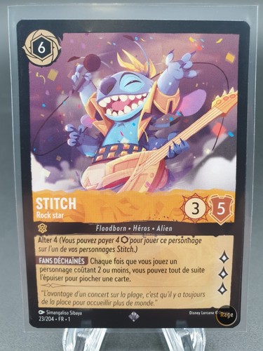 Stitch, Rock star 23/204 - Super Rare - Disney Lorcana FR First print ...