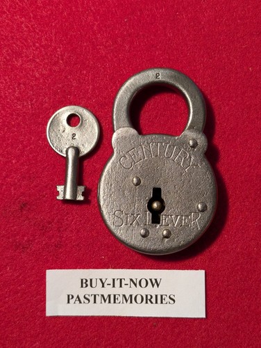"YALE CENTURY SIX LEVER" STEEL PADLOCK w/ KEY, OLD VINTAGE LOCKS ...