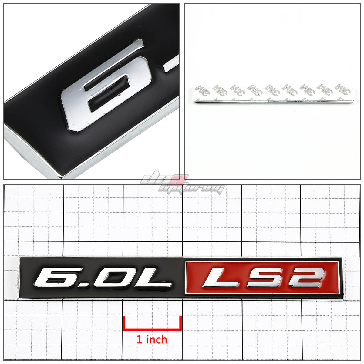 FOR 6.0 CHEVY LS2 LS V8 STICK ON 3D BLACK RED AUTO METAL EMBLEM TRIM ...